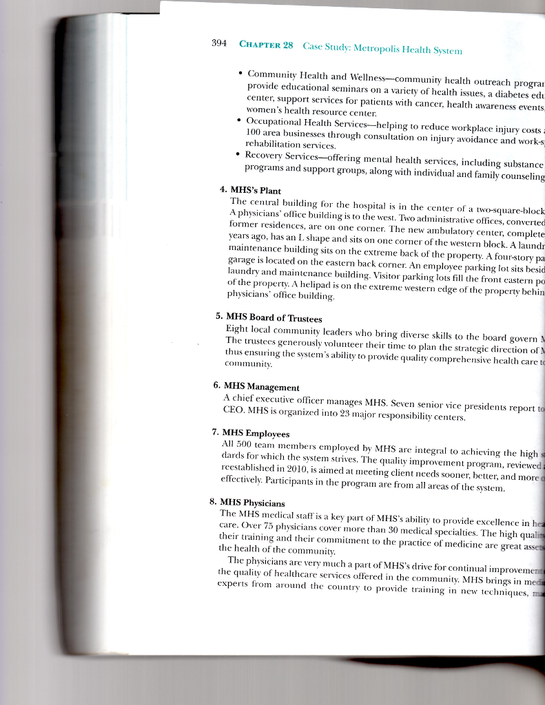 Solved CHAPTER Study: Metropolis 28 Health System UND The | Chegg.com