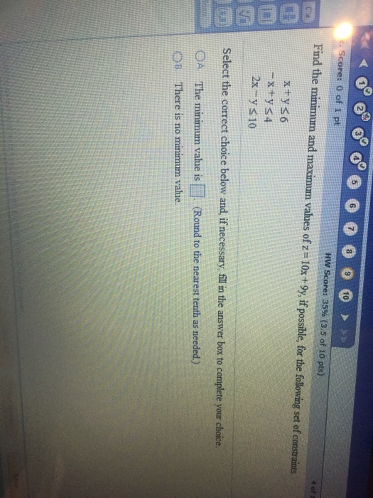 Solved Find the minimum and maximum values of z = 10x + 9y, | Chegg.com