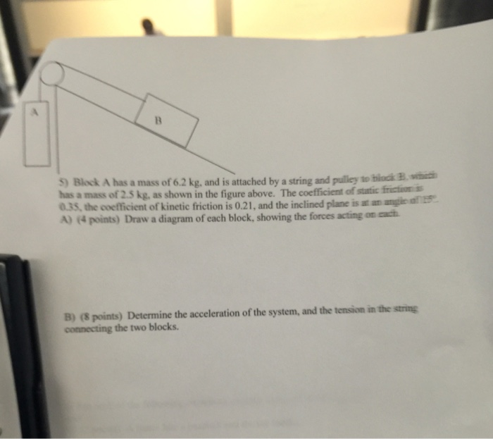 Solved Block A has a mass of 6.2 kg, and is attached by a | Chegg.com