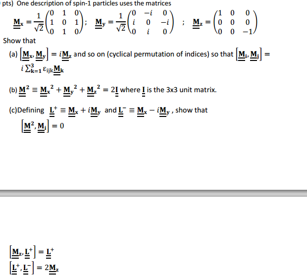 One description of spin-1 particles uses the matrices | Chegg.com