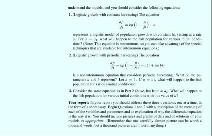 Solved LAB 1.3 Logistic Population Models with Harvesting In | Chegg.com
