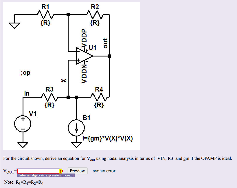 For the circuit shown, derive an equation for V_out | Chegg.com