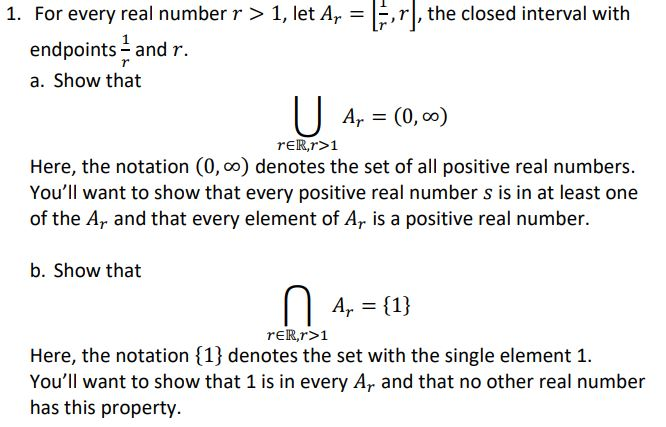 Solved 1. For every real number r>1, let Ar the closed | Chegg.com