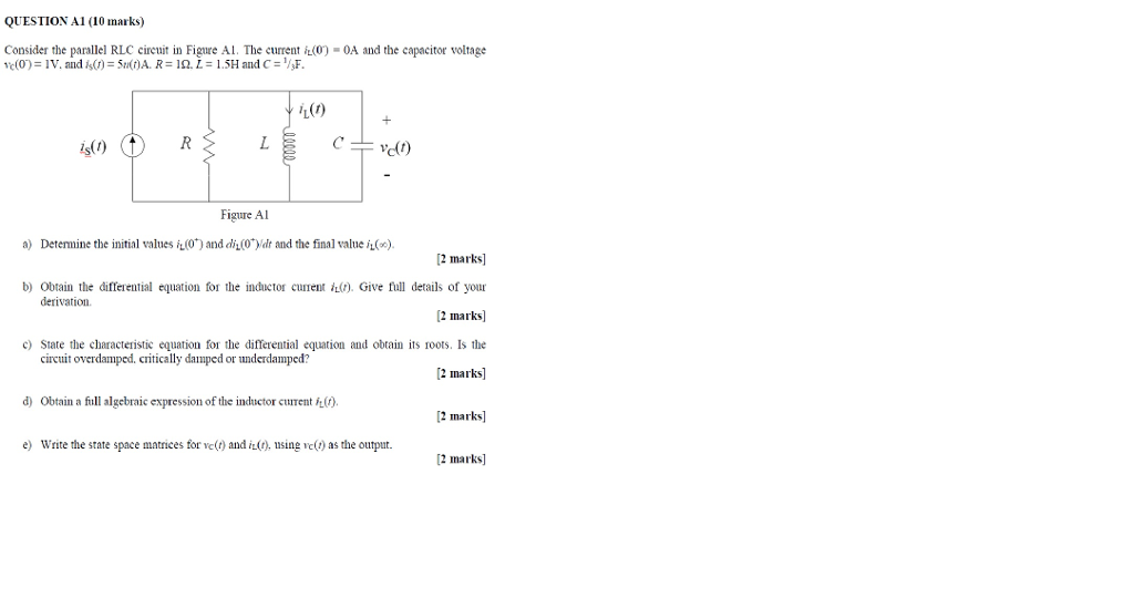Solved Consider the parallel RLC circuit in Figure A1. The | Chegg.com