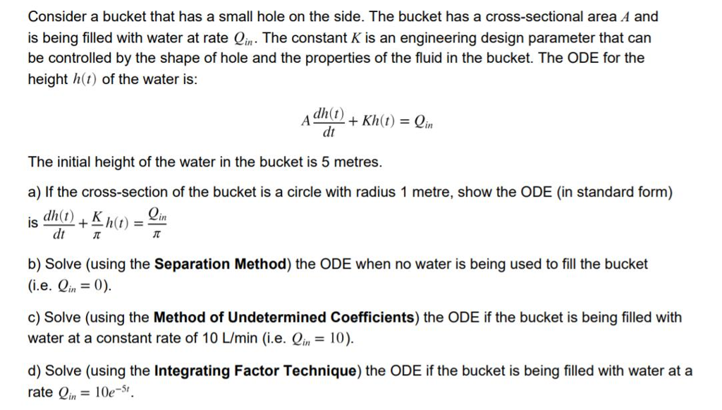 Solved Consider a bucket that has a small hole on the side. | Chegg.com