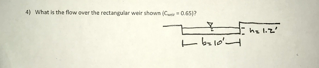 Solved 4) What is the flow over the rectangular weir shown | Chegg.com