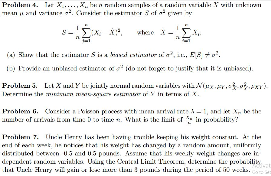 Solved Let X1 Xn Be N Random Samples Of A Random 