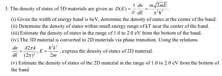 Solved The density of states of 3D materials are given as | Chegg.com