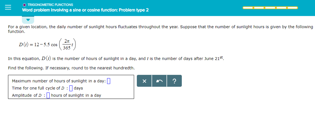 Solved - TRIGONOMETRIC FUNCTIONS Word problem involving a | Chegg.com