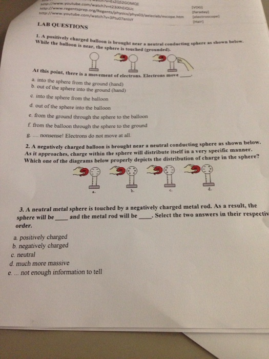 Solved LAB QUESTIONS 1. A positively charged balloon is | Chegg.com