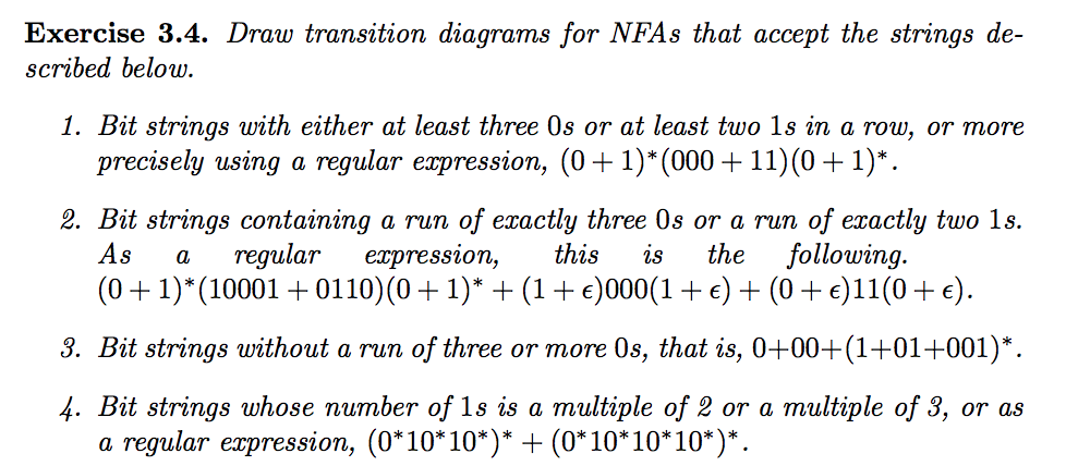 Solved Exercise 3.4. Draw transition diagrams for NFAs that | Chegg.com
