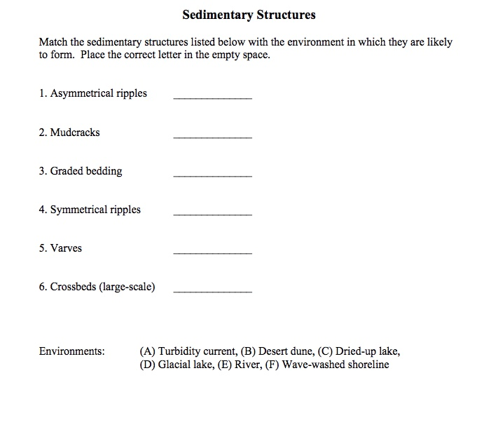 Solved Sedimentary Structures Match the sedimentary | Chegg.com