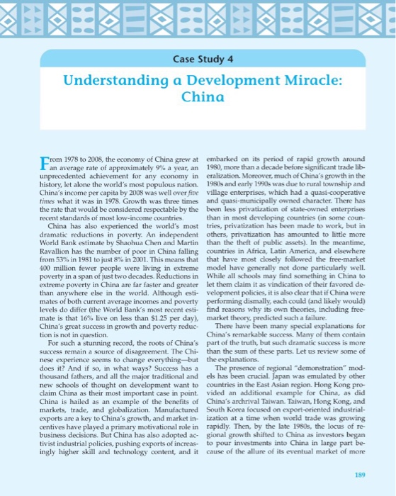 Solved Case Study 4 Understanding a Development Miracle: | Chegg.com