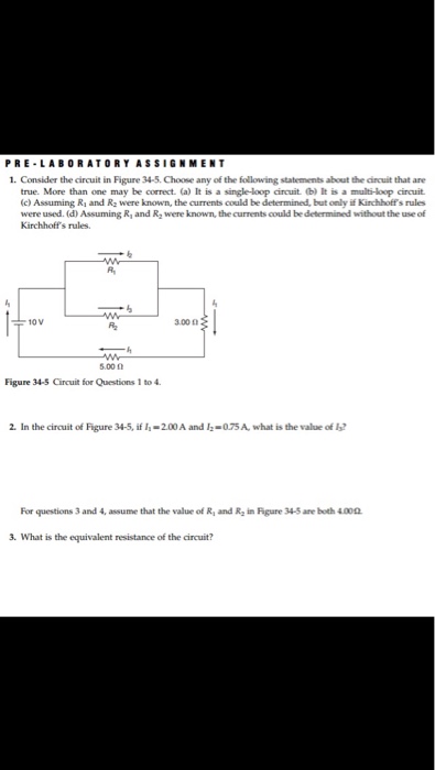Solved PRE-LABORATORY ASSIGNMENT 1. Consider the circuit in | Chegg.com