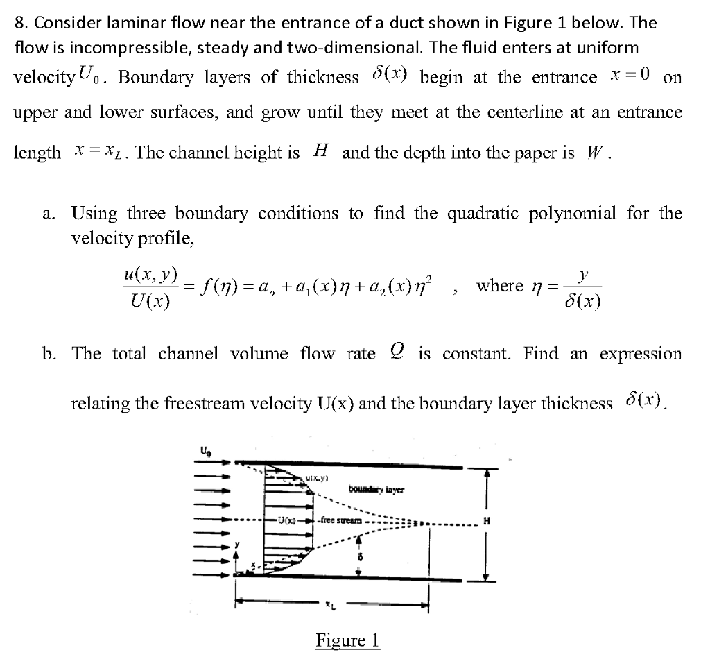 Solved 8. Consider laminar flow near the entrance of a duct | Chegg.com