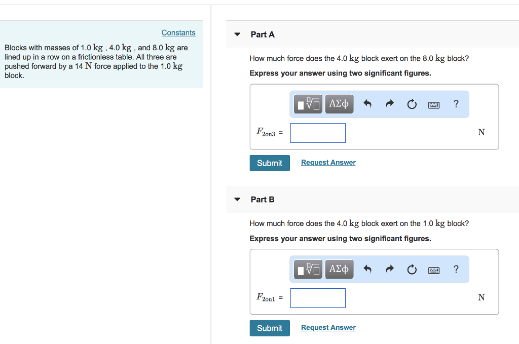 Solved Constants Part A Blocks with masses of 1.0 kg,4.0 kg, | Chegg.com