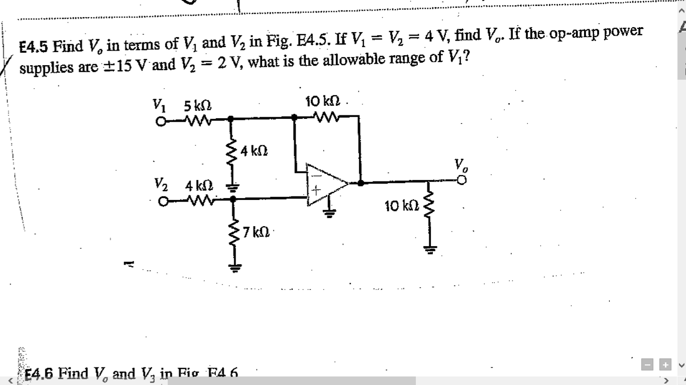 Solved Find V0 in terms of V1 and V2 in Fig. E4.5. If | Chegg.com