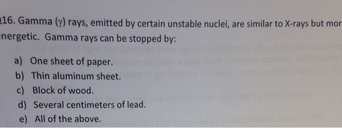 Solved Gamma (gamma) rays, emitted by certain unstable | Chegg.com