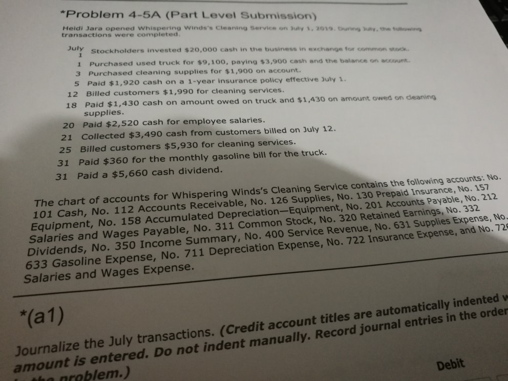 *Problem 4-5A (Part Level Submission) Heidi Jara | Chegg.com