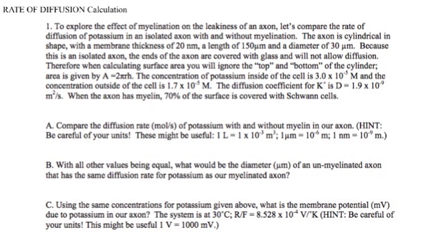 Solved Rate Of Diffusion Calculation . To explore the | Chegg.com