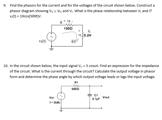 Solved Find the phasors for the current and for the voltages | Chegg.com