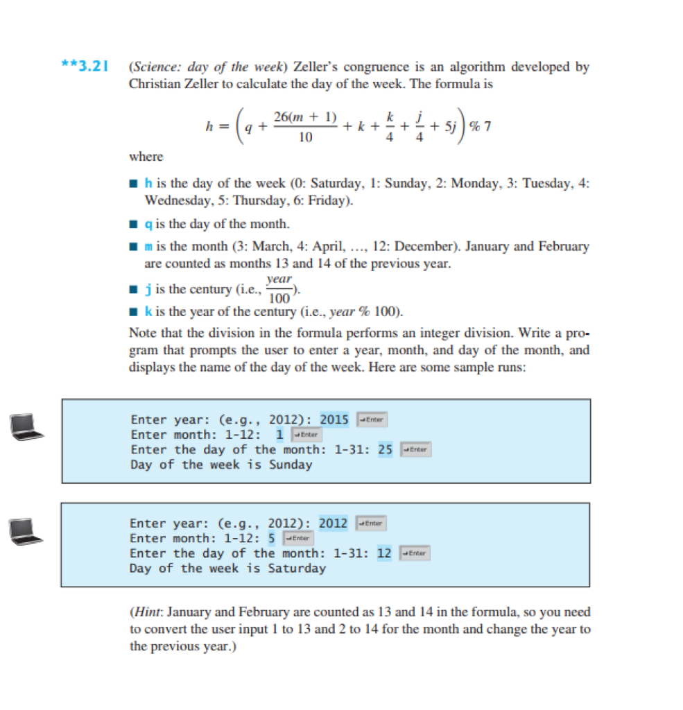Solved **3.2 (Science: day of the week) Zeller's congruence | Chegg.com