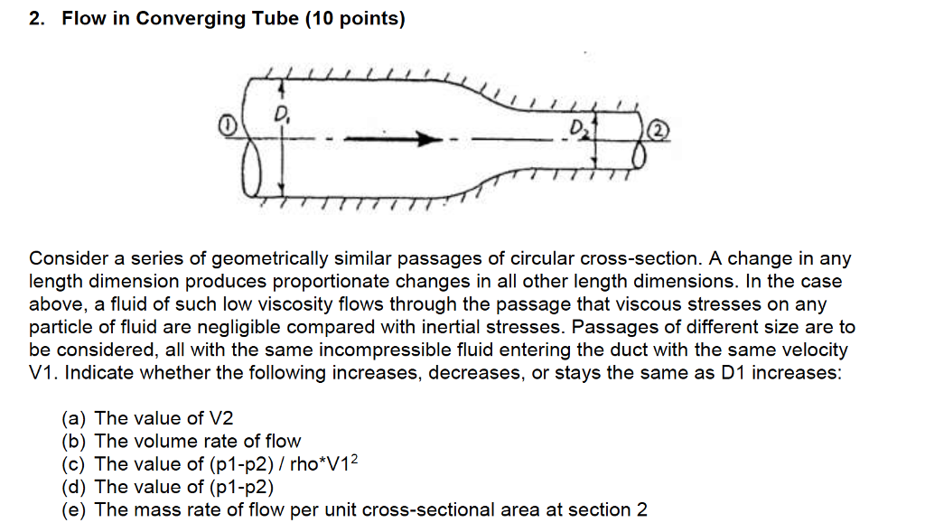 Solved 2. Flow in Converging Tube (10 points) 2 Consider a | Chegg.com