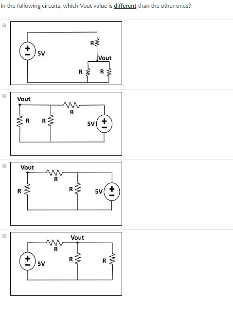Solved In the following circuits, which Vout value is | Chegg.com