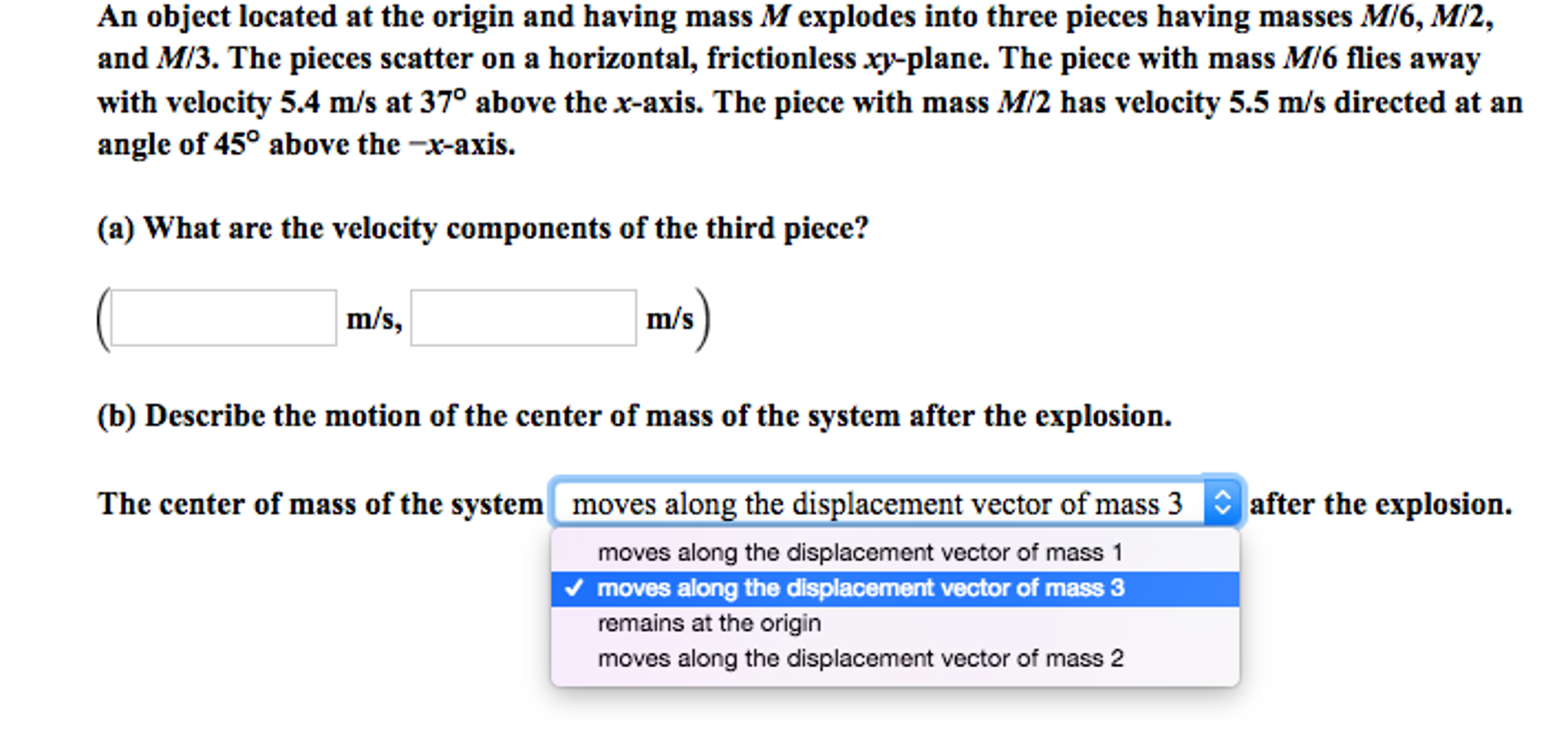 Solved An object located at the origin and having mass M | Chegg.com