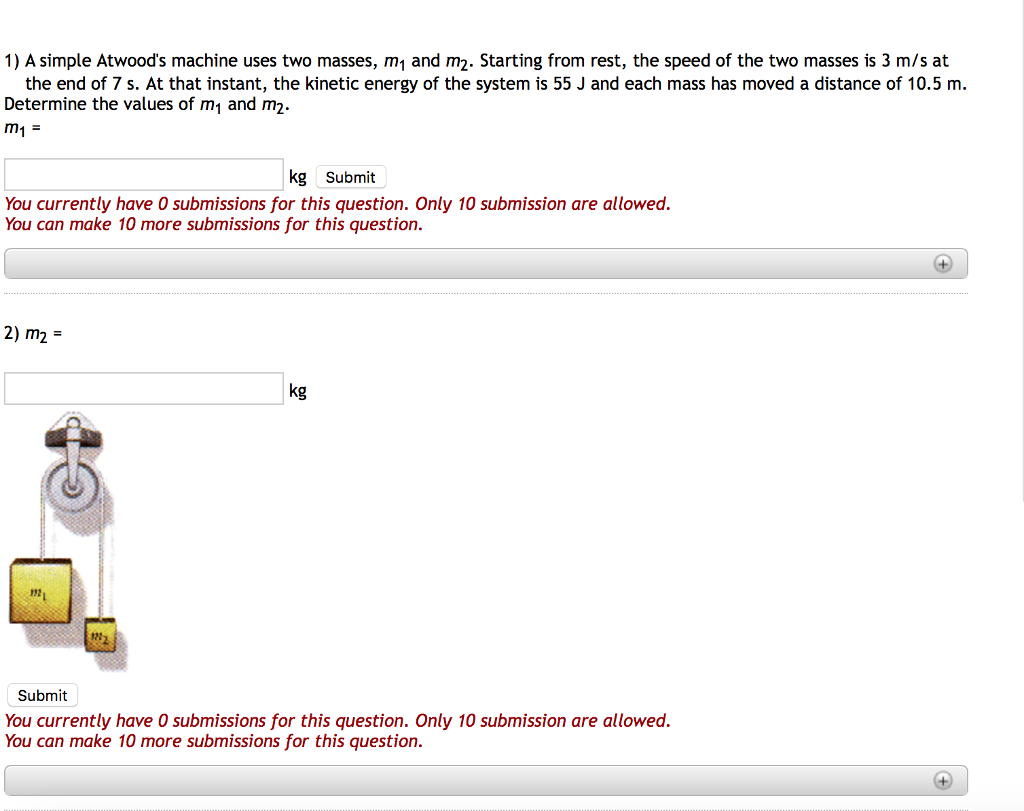 Solved 1) A simple Atwood's machine uses two masses, m1 and | Chegg.com