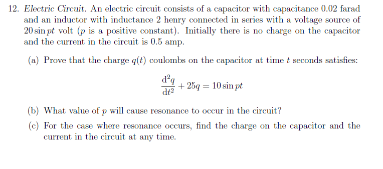 Solved Electric Circuit. An electric circuit consists of a | Chegg.com