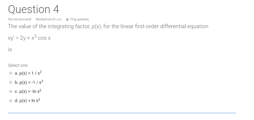 Solved The value of the integrating factor, rho (x), for the | Chegg.com