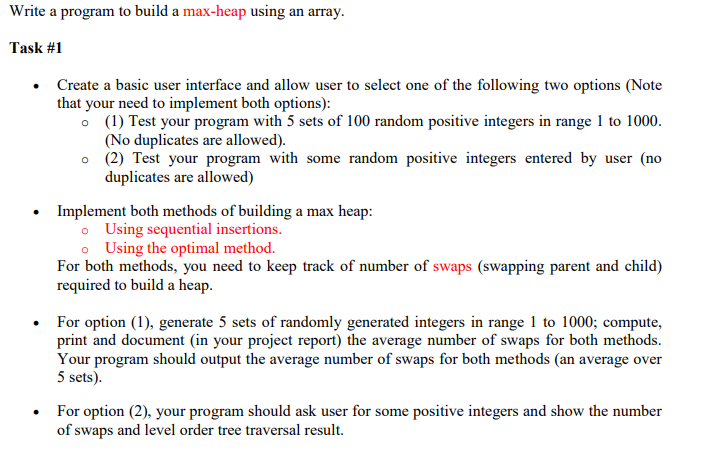 Write a program to build a max-heap using an array. | Chegg.com