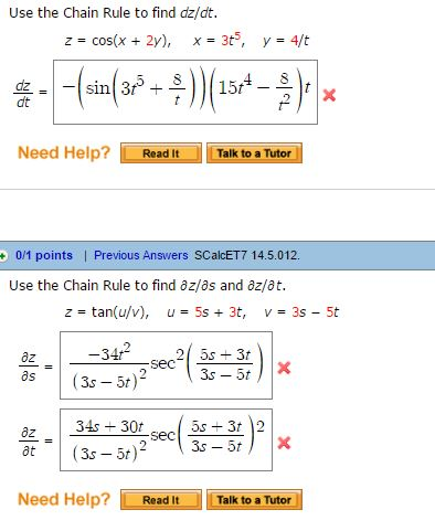 Solved Use the Chain Rule to find dz/dt. cos (x 2y), 4/t sin | Chegg.com
