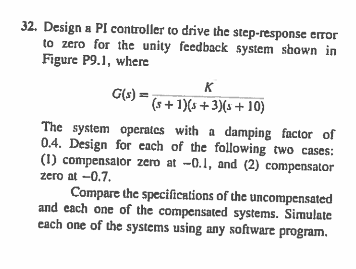 Solved 2. Design a PI controller to drive the step-response | Chegg.com