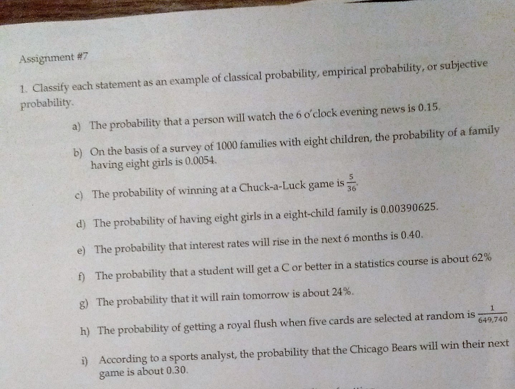 Solved Assignment #7 1. Classify each statement as an | Chegg.com