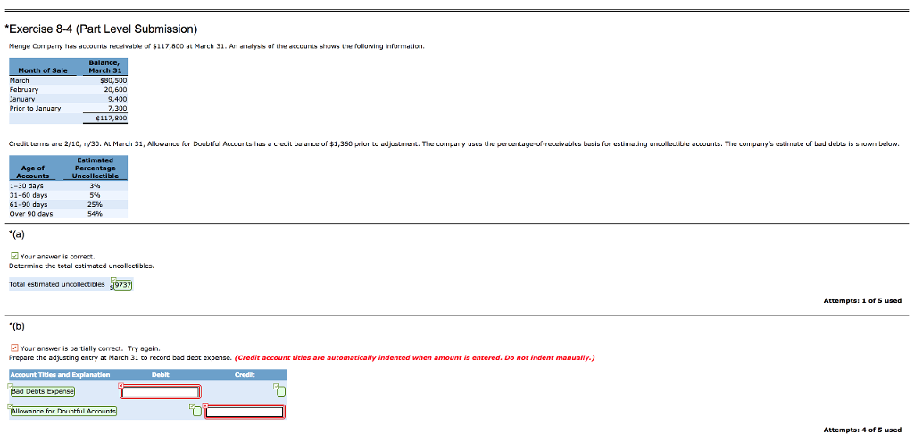 Solved Exercise 8-4 (Part Level Submission) Menge Company | Chegg.com