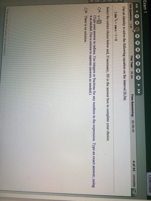 Solved Use an identity to solve the following equation on | Chegg.com