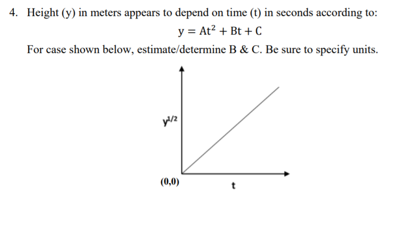 Solved 4. Height (y) in meters appears to depend on time (t) | Chegg.com