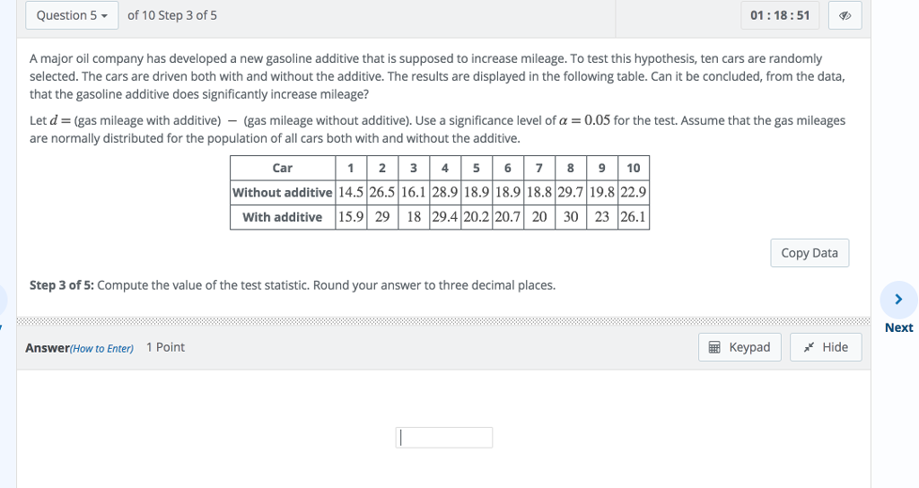 Solved Question 5 of 10 Step 1 of 5 01:19:09 A major oil | Chegg.com