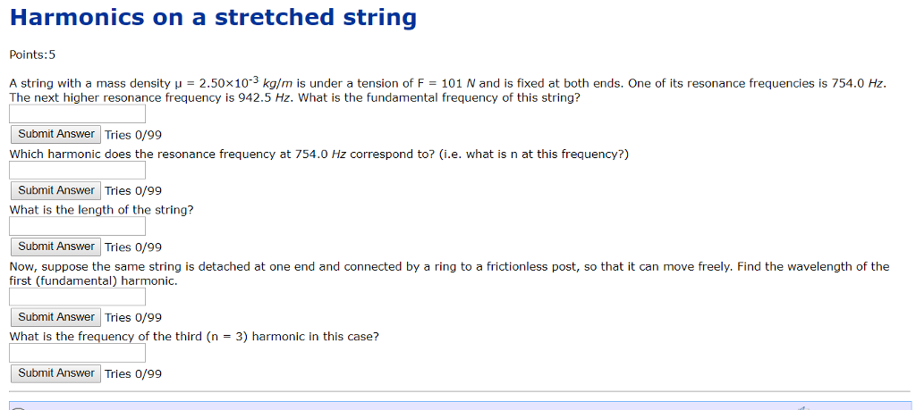 Solved Harmonics on a stretched string Points:5 A string | Chegg.com