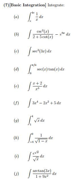 Solved (7)[Basic Integration Integrate: 0 2+5 cot(x) sec | Chegg.com