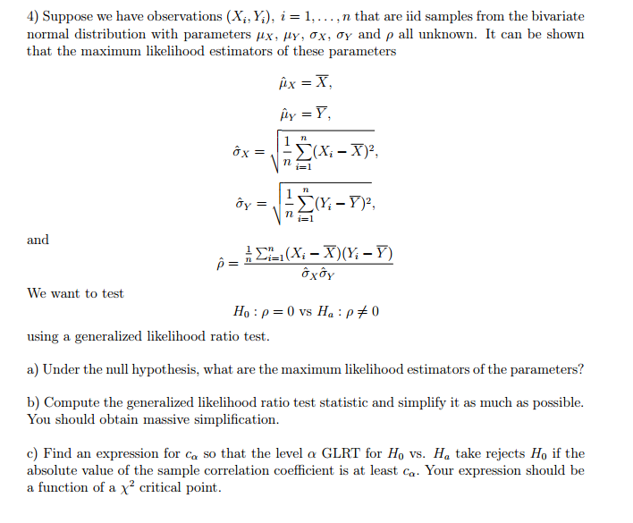 4) Suppose we have observations (Xi,Yi), i 1, n that | Chegg.com