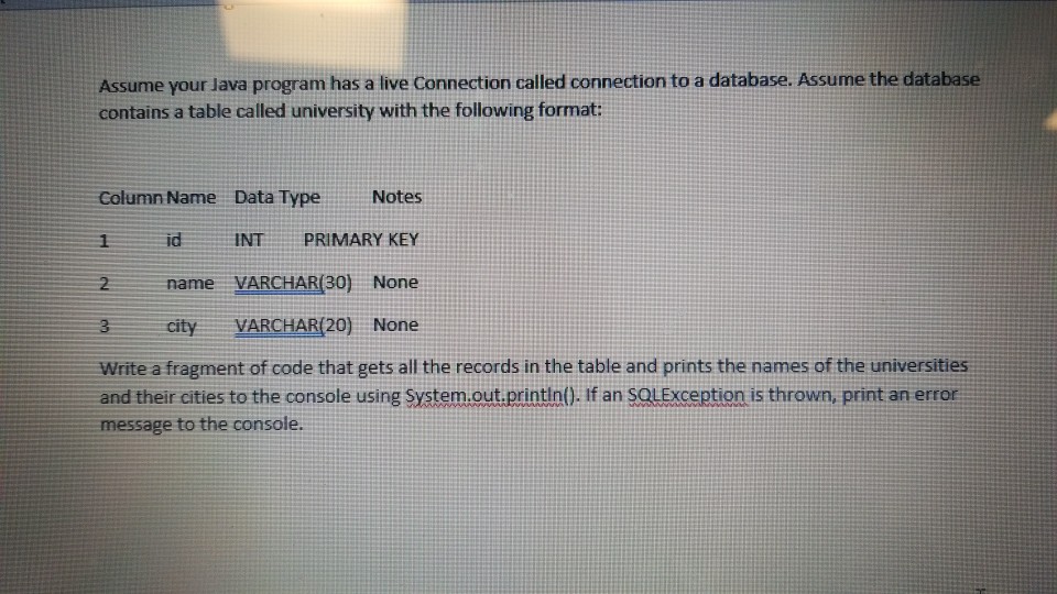 Solved Assume your lava program has a live Connection called | Chegg.com
