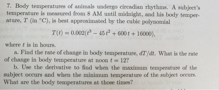Solved Body temperatures of animals undergo circadian | Chegg.com