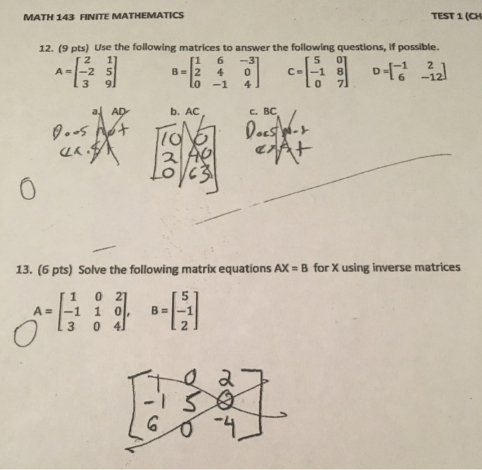 Solved Use the following matrices to answer the following | Chegg.com