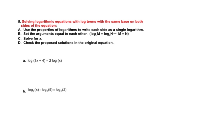 Solved Solving logarithmic equations with log terms with the | Chegg.com