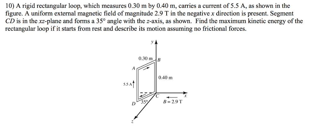Solved A rigid rectangular loop, which measures 0.30 m by | Chegg.com