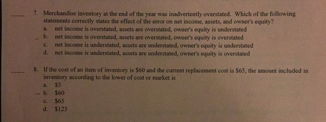 Solved 7. Merchandise inventory at the end of the year was | Chegg.com