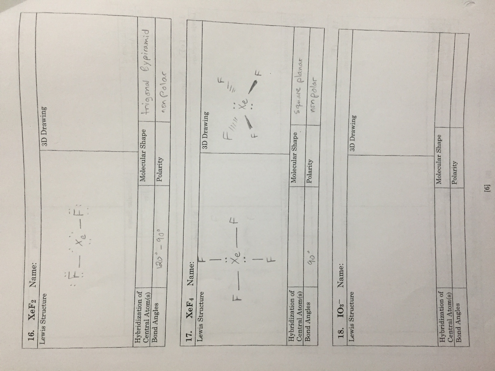 Solved 16. XeF2 Name: Lewis Structure 3D Drawing e-F | Chegg.com